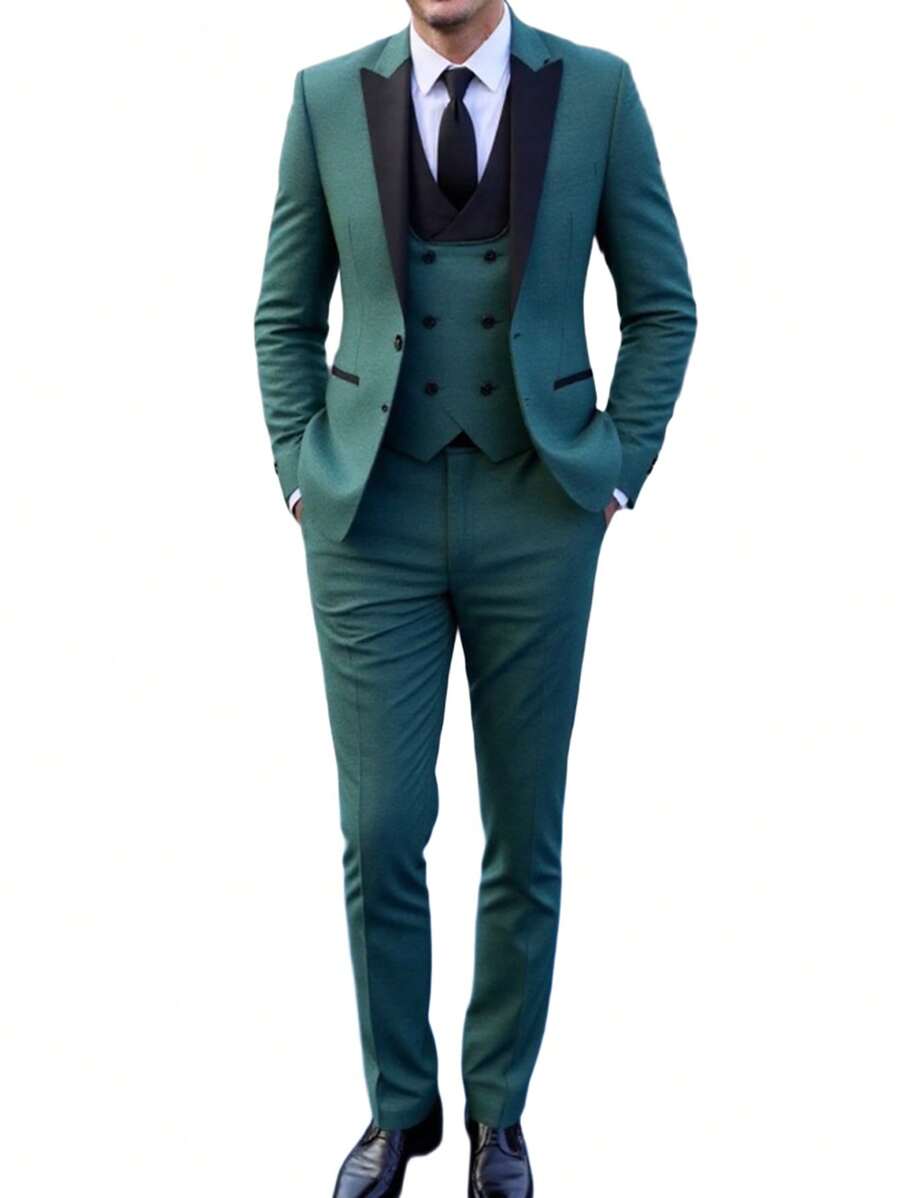 Men's Suits Elegance Solid Slim Fit Wedding Party 3 Pieces Suit For Men ...