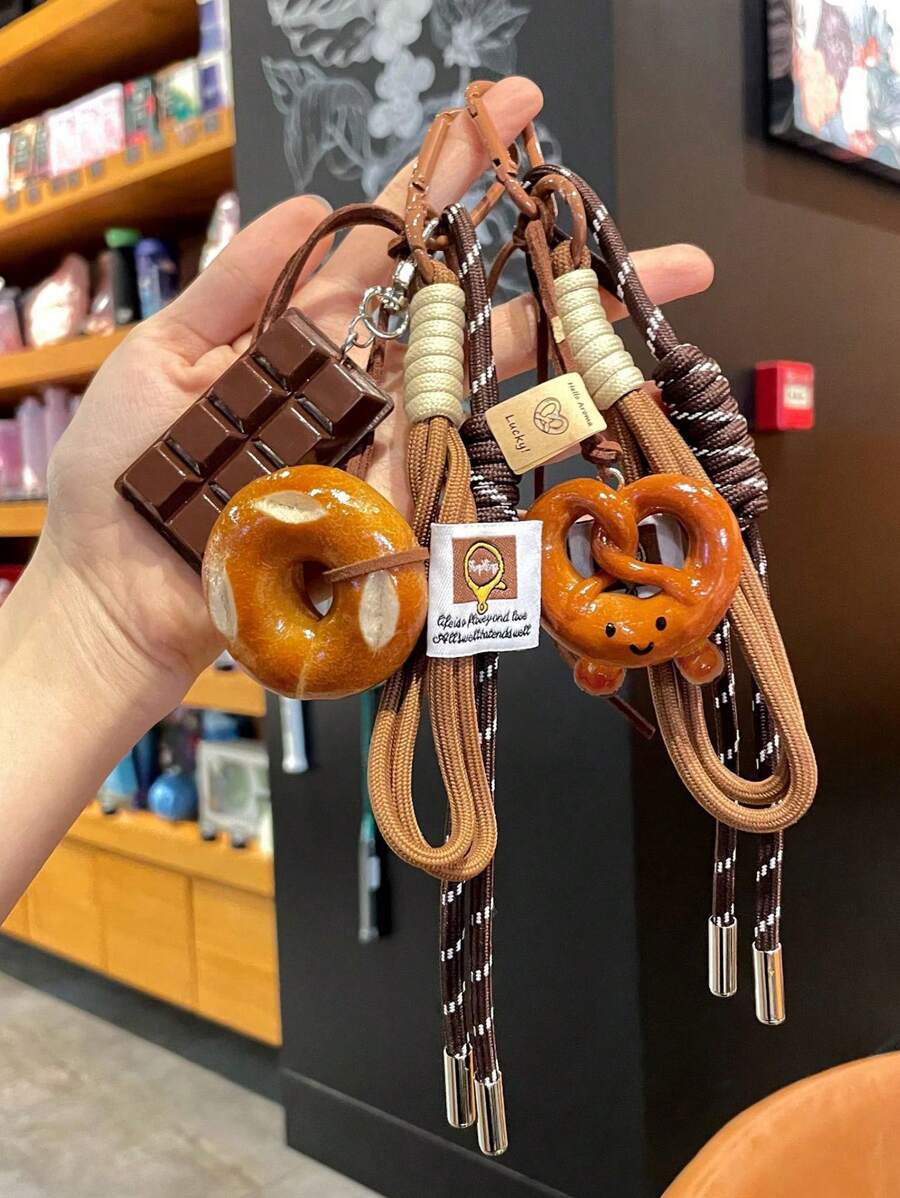 Yogodlns Delicate Bread Woven Rope Keychain Chocolate Anti-Lost Bread ...