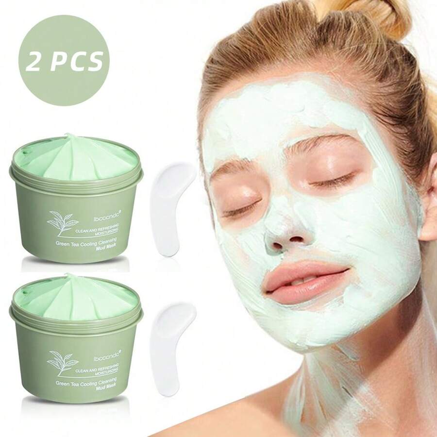 2 Boxed Green Tea Mud Mask Skin Care Set 100g*2 Green Tea Ice Cleansing ...
