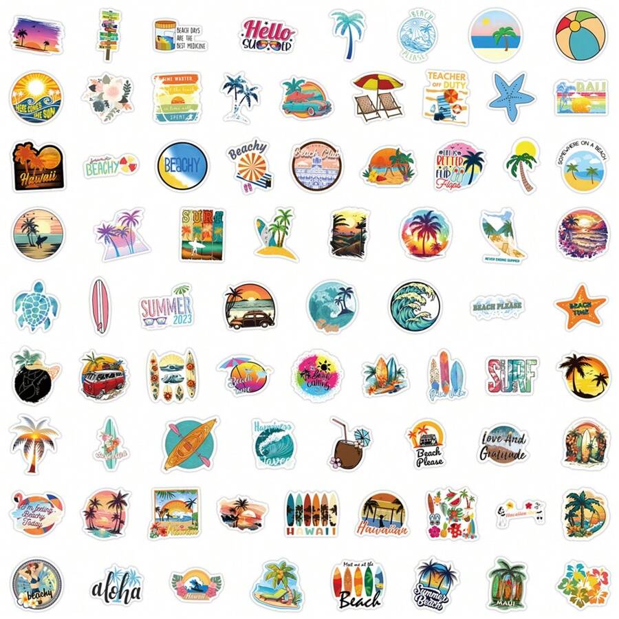 74Pcs Beach Hawaii Stickers Vinyl Aesthetics Stickers Scrapbooking ...