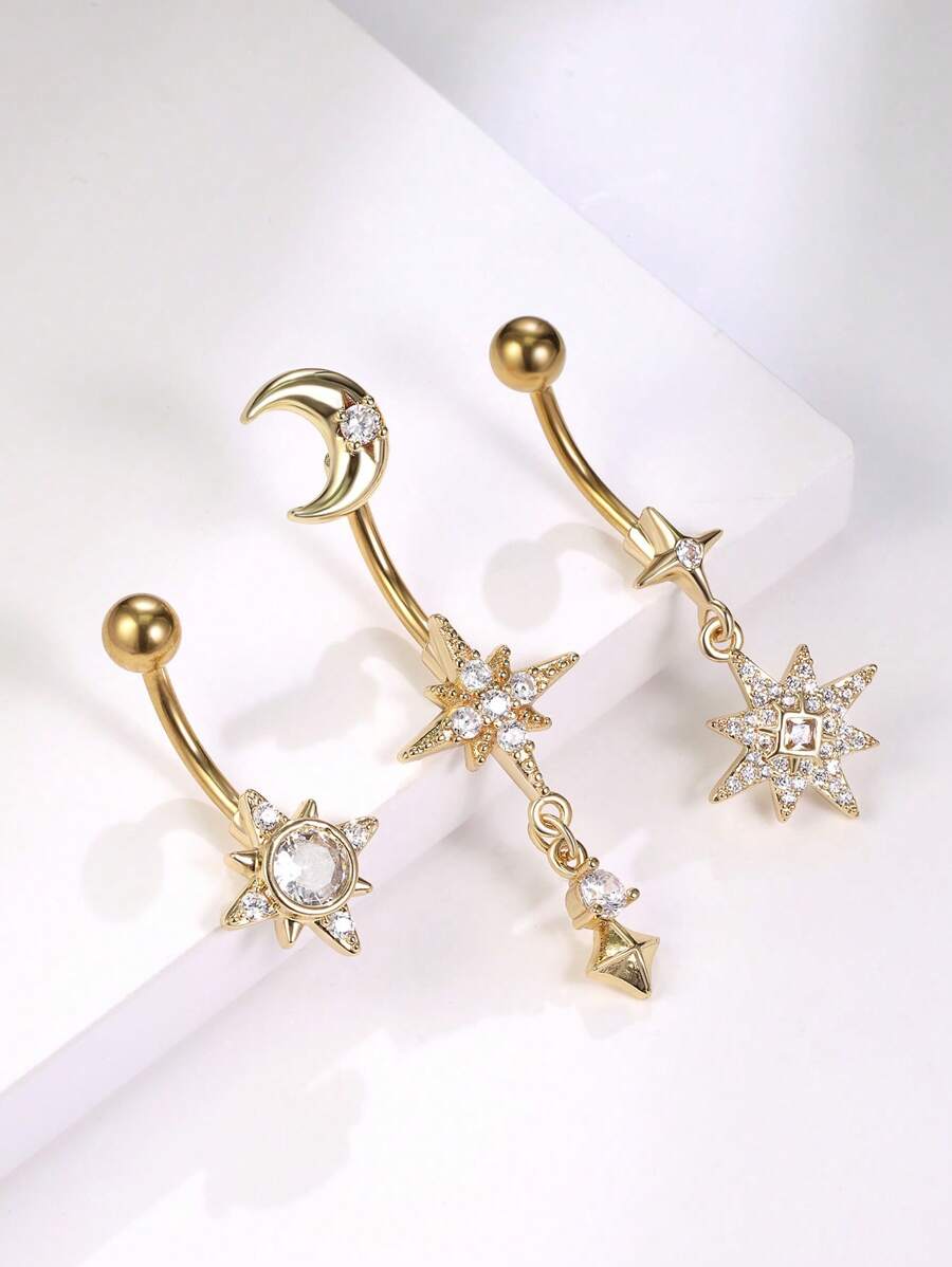 Leocuci Cute Belly Buton Rings Dangling Star 14G Stainless Steel Belly Button Ring For Women ...
