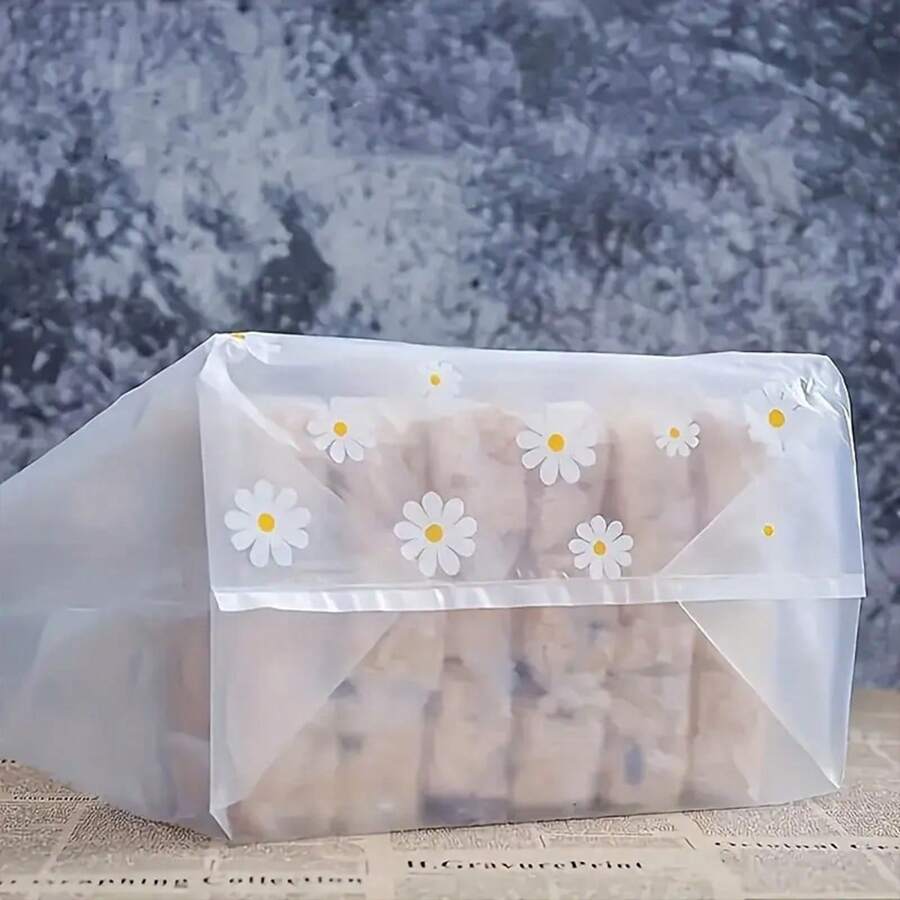 50pcs Thickened White Daisy Matte Plastic Bags With Handles ...