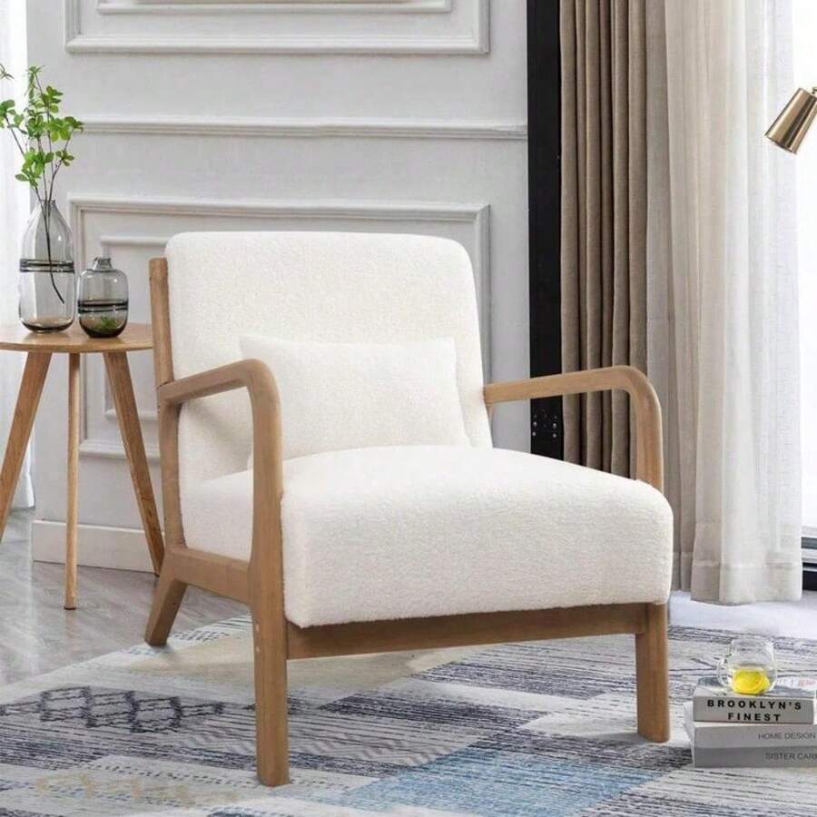 Modern Accent Chair, Comfy Fabric Living Room Chairs With Solid Wood ...