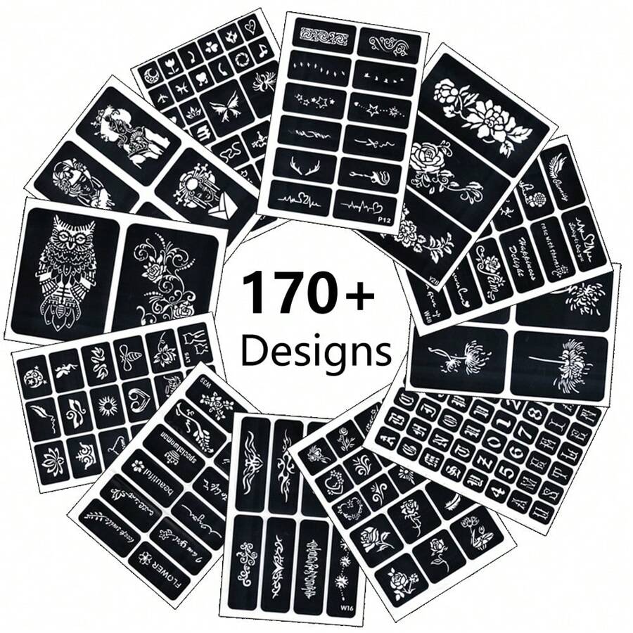 170pcs Temporary Tattoo Stencils Reusable Stickers Glitter Tattoo ...