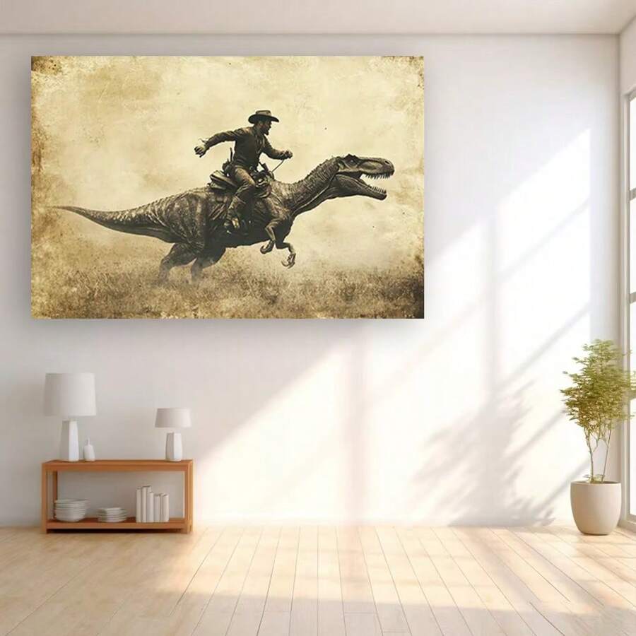 Framed [A Cowboy Riding Dinosaur Photograph] An Old Photograph Of A ...