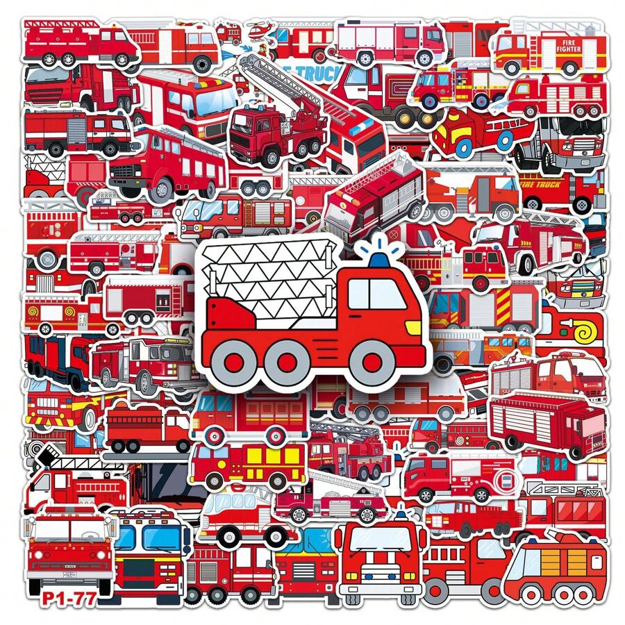100Pcs Fire Truck Graffiti Stickers Fire Truck Toys Aesthetic Stickers ...