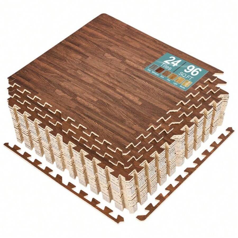 Wood Grain Floor Tiles Foam Mat - 96 Sq. Ft. Interlocking Mats With ...