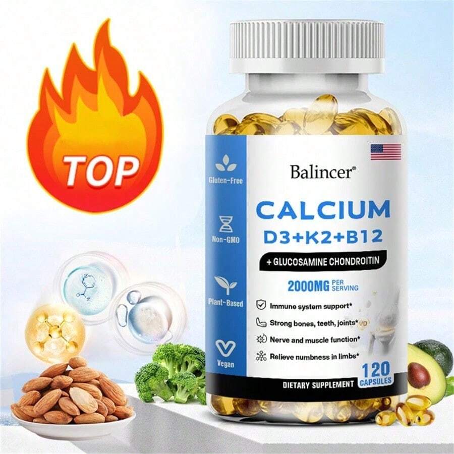 Calcium Supplement - With Calcium, Vitamin D3, K2, B12, Zinc & More ...