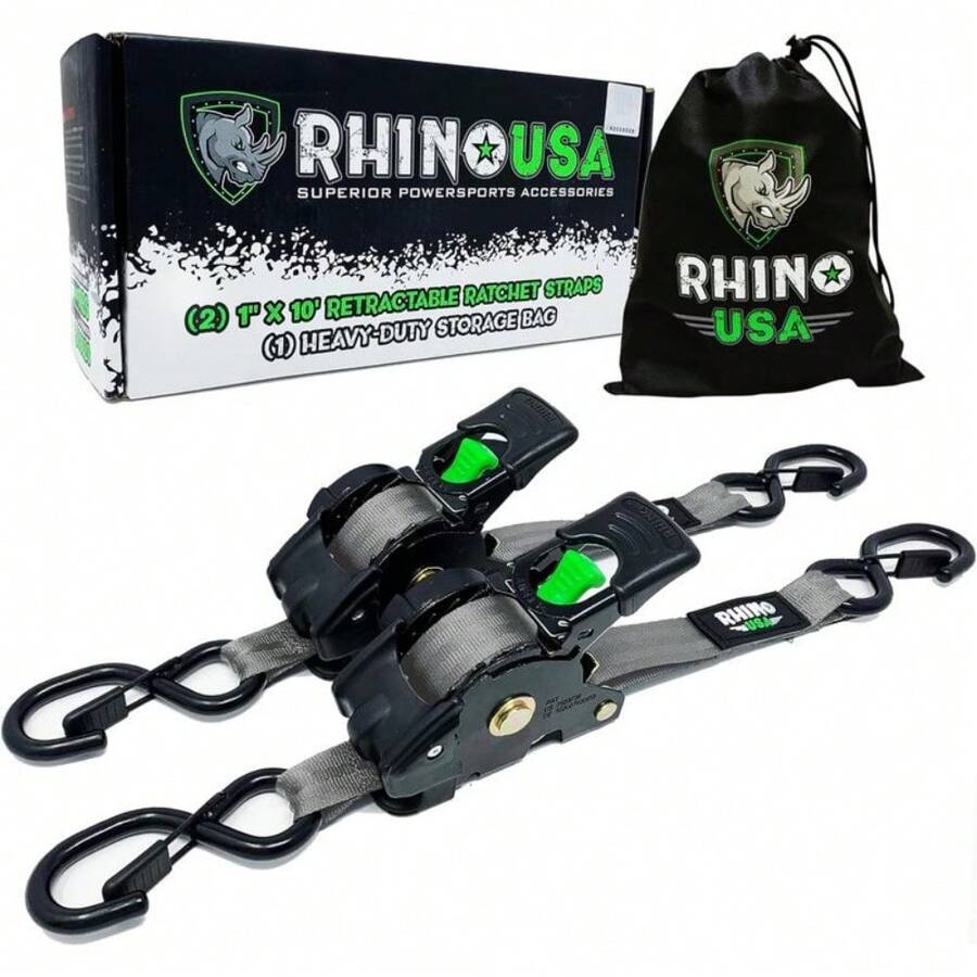 Rhino USA 1" X 10' Retractable Ratchet Straps (Select 2 Pack Or 4 Pack ...
