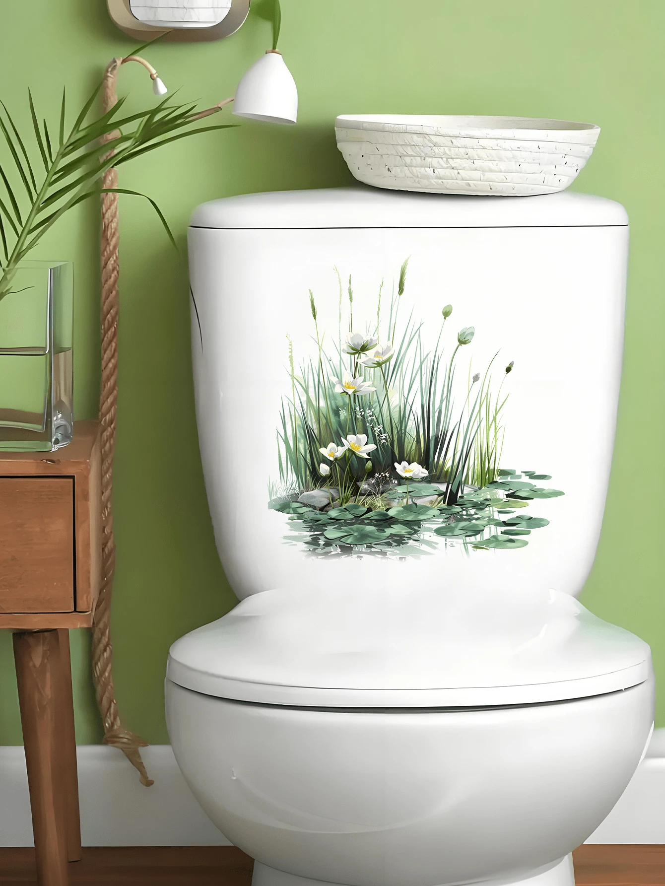 1pc Pond Flower Toilet Seat Cover & Tank Sticker, Bathroom Home Decor ...