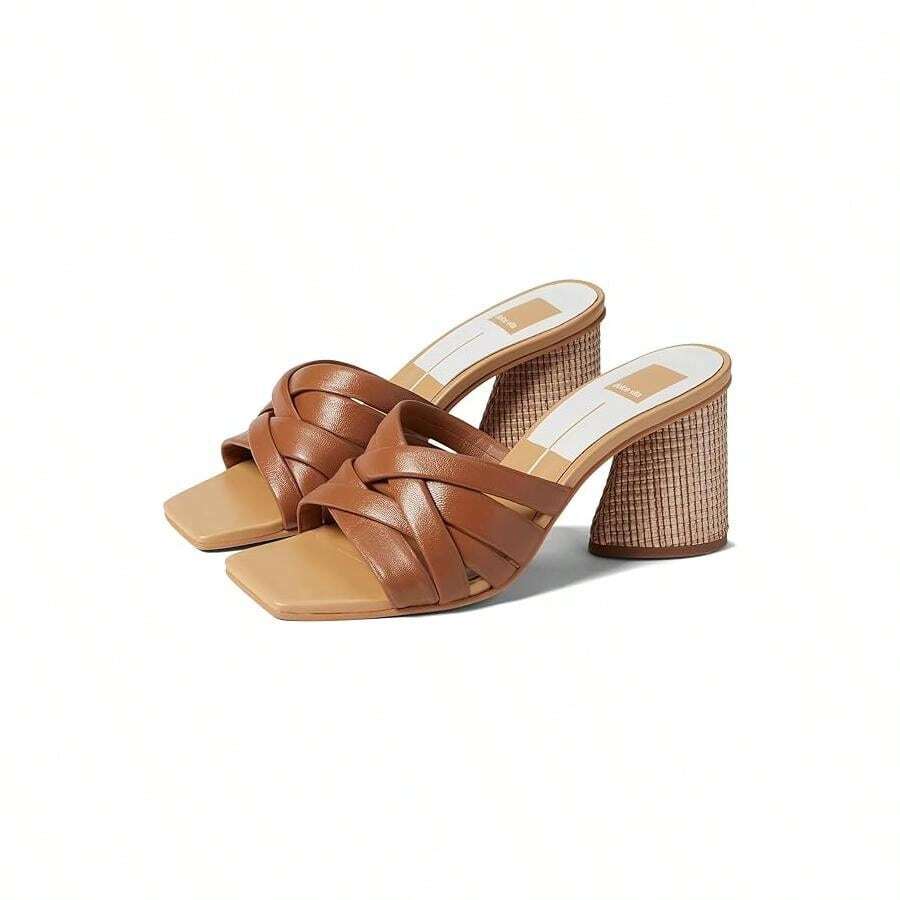 Dolce Vita Pazlee Cedar Leather Slip On Squared Toe Strappy Block Heel ...
