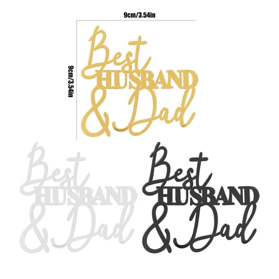 1pc/3pcs/5pcs Gold Acrylic Best HUSBAND Dad Cake Toppers For Birthday ...