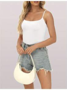 Women Sexy Spaghetti Strap Square Neck Thong Bodysuit Double Lined ...