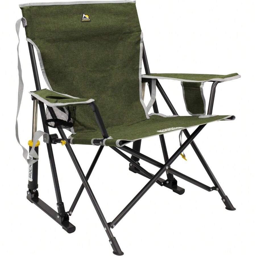 Outdoor Rocking Chair With Beverage Holder, Portable Folding Rocker For ...