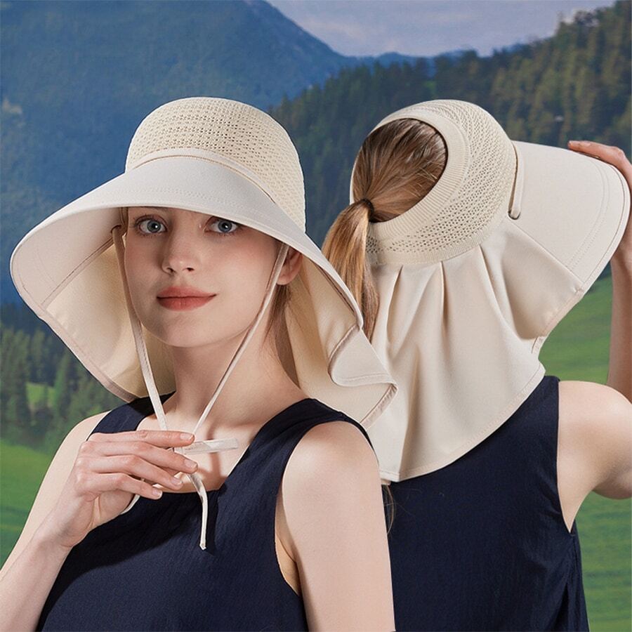 1pc Women Solid Color Bohemian Polyester Large Brim Sun Hat, Elegant OL ...