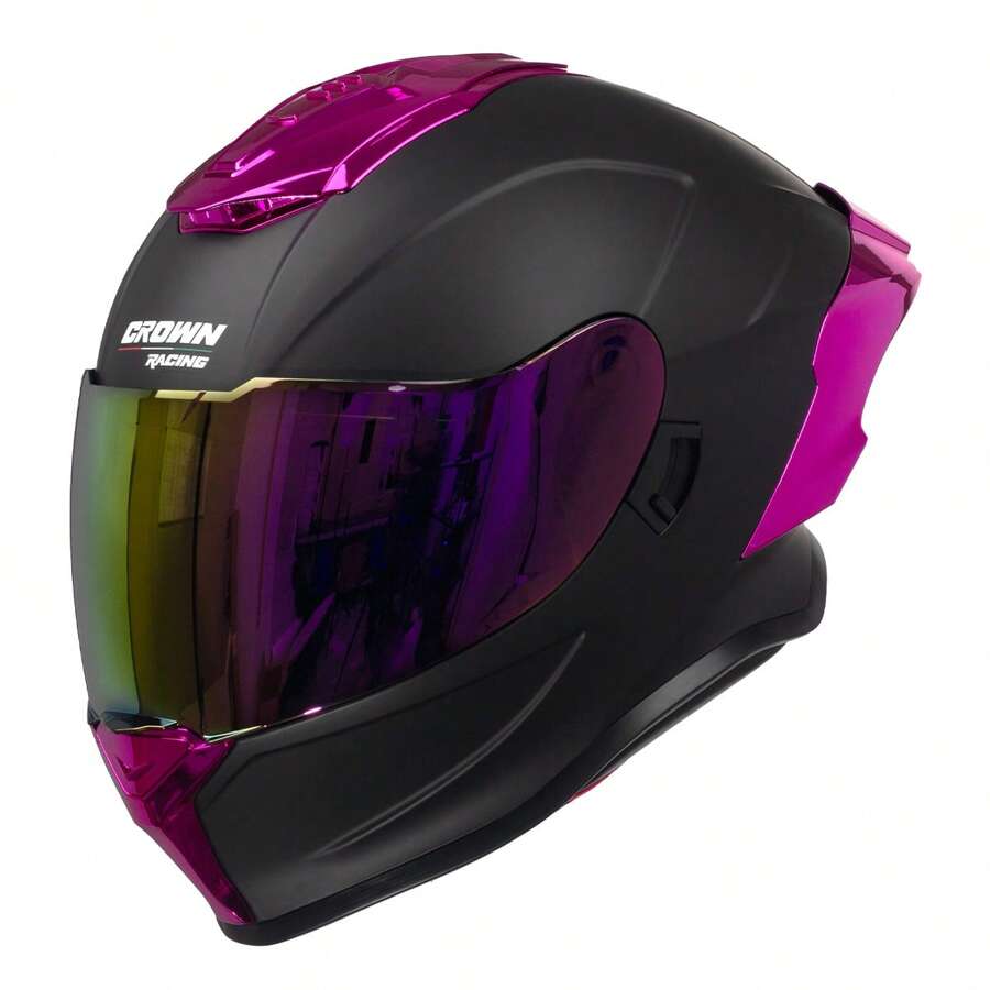 Crown Racing Motorcycle Dual Visor Flip Up Modular Open Face Helmet DOT ...