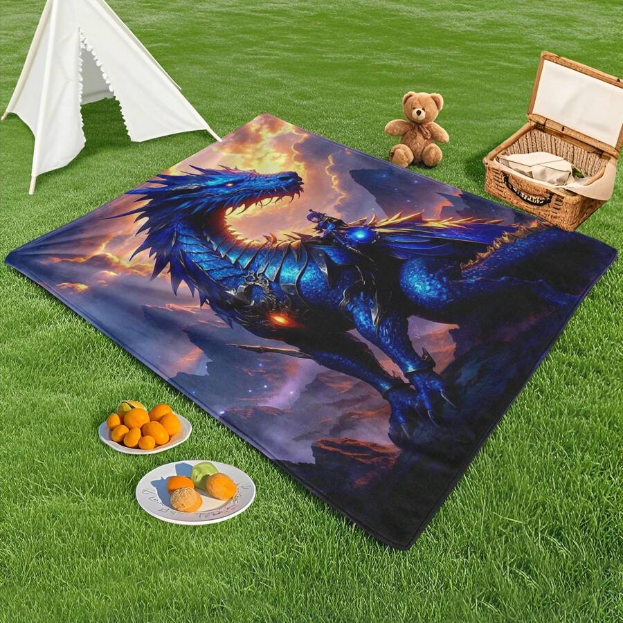 Blue Dragon Rider Mythical Fantasy Outdoor Blanket For Camping And Epic ...