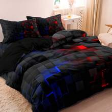 3pcs Quilt Doona Duvet Cover Bedding Set Geometric Grid Checked Plaid ...