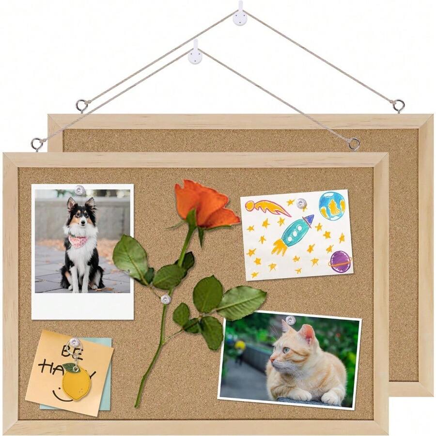 Cork Board 2Pack,36x24 Bulletin Board For Office With Pin Oak Wood ...