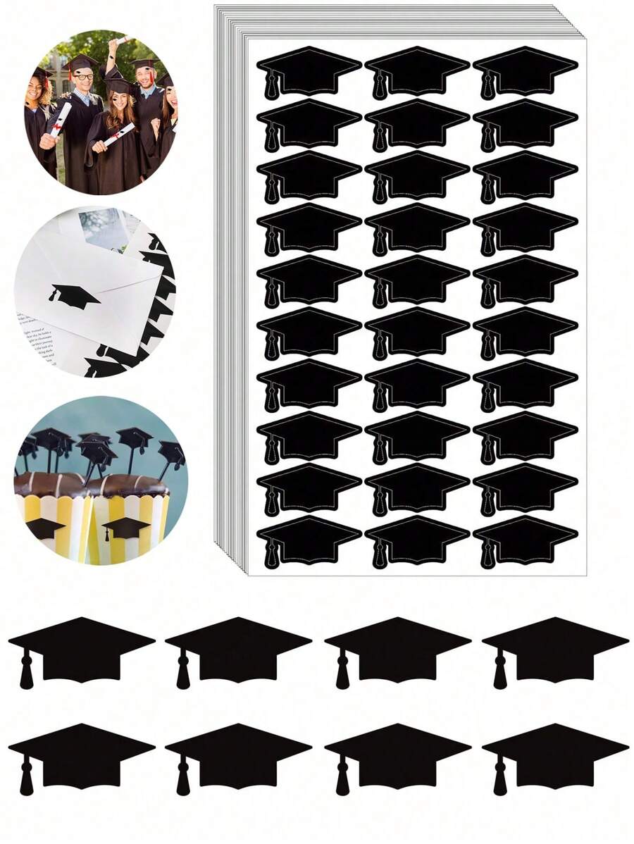 Graduation Cap Sticker, PhD Cap Sticker, Black Graduation Cap Seal ...