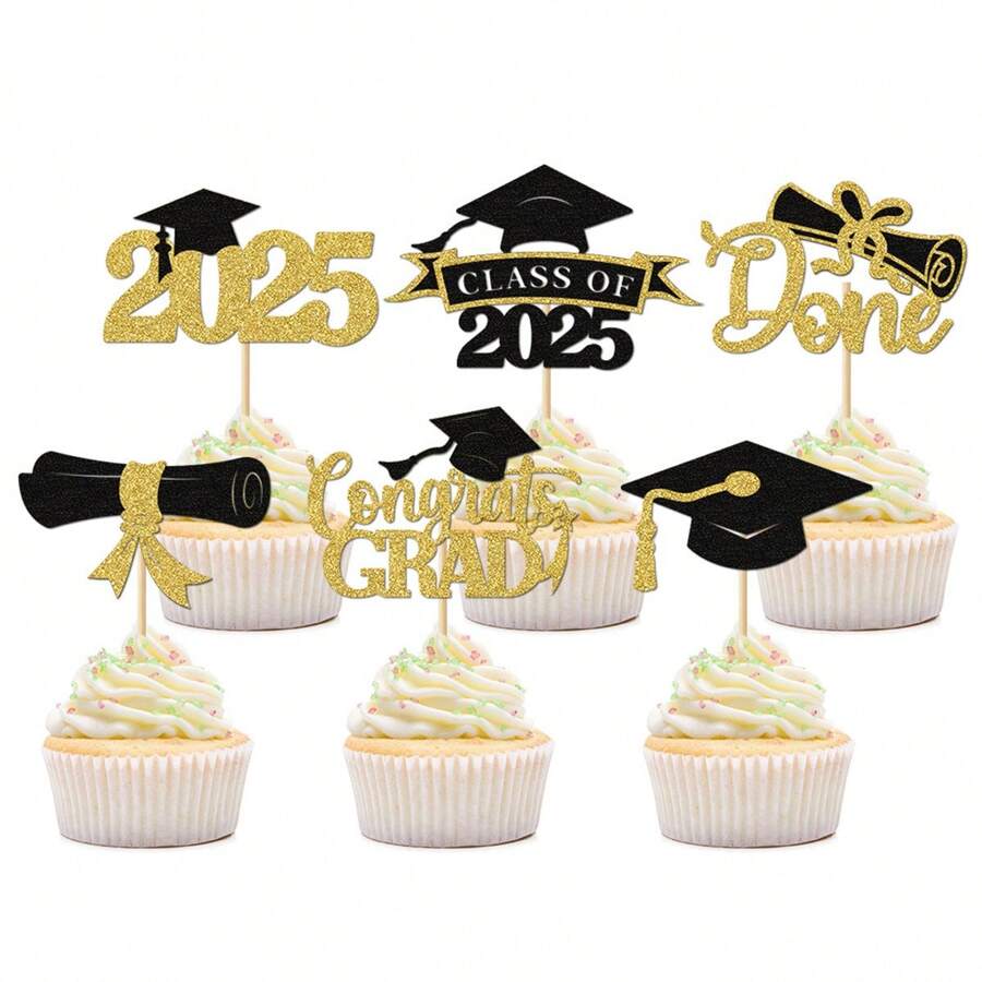 12 piezas Decoraciones para cupcakes de graduación 2025 en azul ...