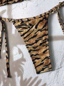 New Soft Padded Tiger Stripe Halter Backless Sexy Bikini, Summer Beach ...