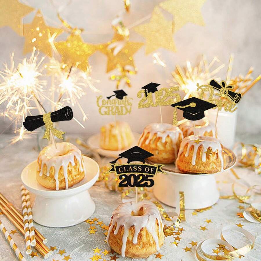 12 pièces Décorations de cupcakes de remise des diplômes 2025 bleu ...