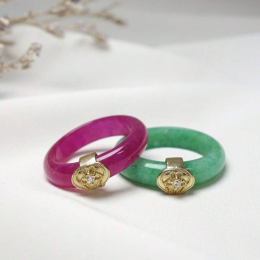 Natural Jade Flower Inlaid Ring For Women Elegant And Fashionable Low ...