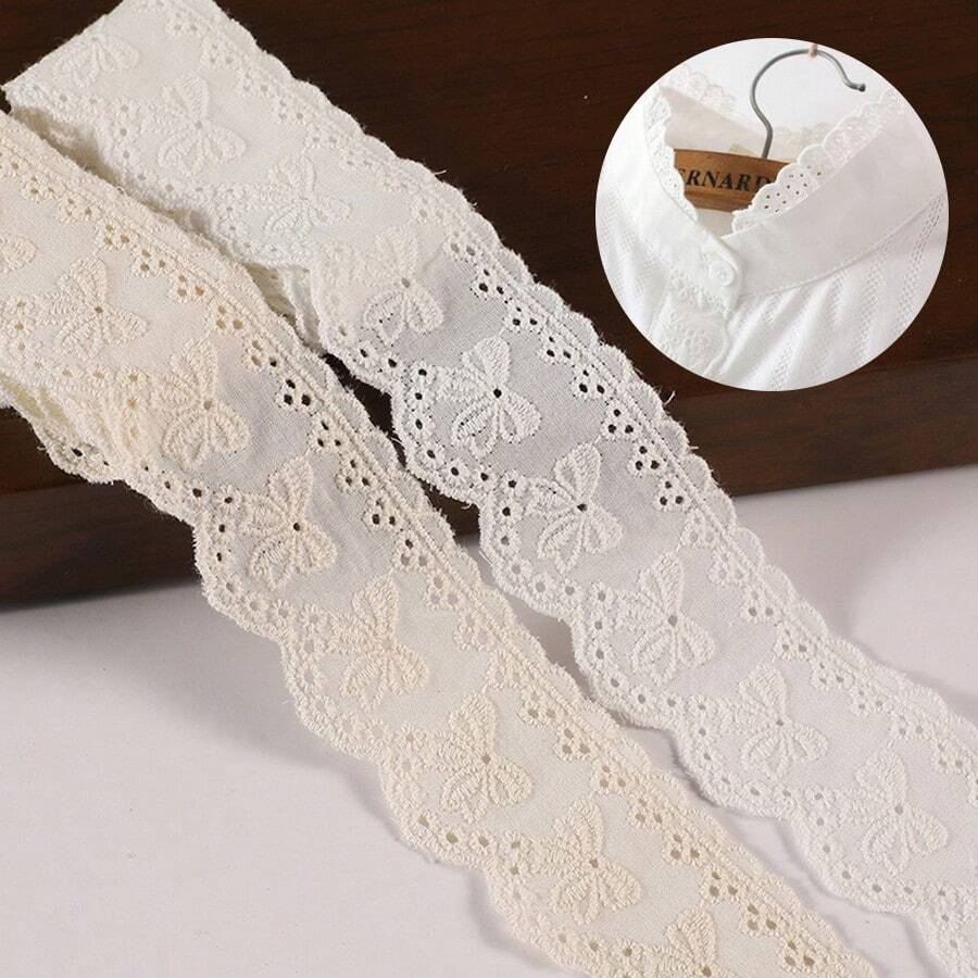 1/2yard Double Sided Embroidered Bow Lace Ribbon With Wavy Edge For ...