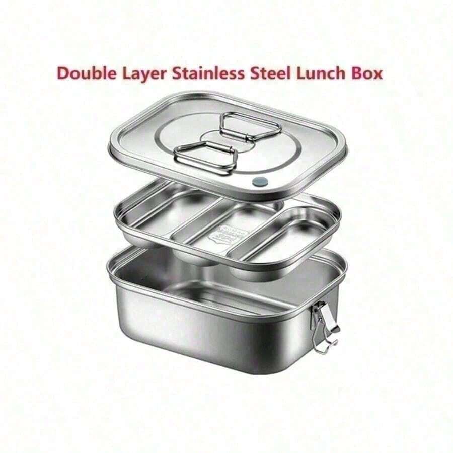 Double Layer Stainless Steel Lunch Box 2/3 Grid Leak-Proof Bento Box ...