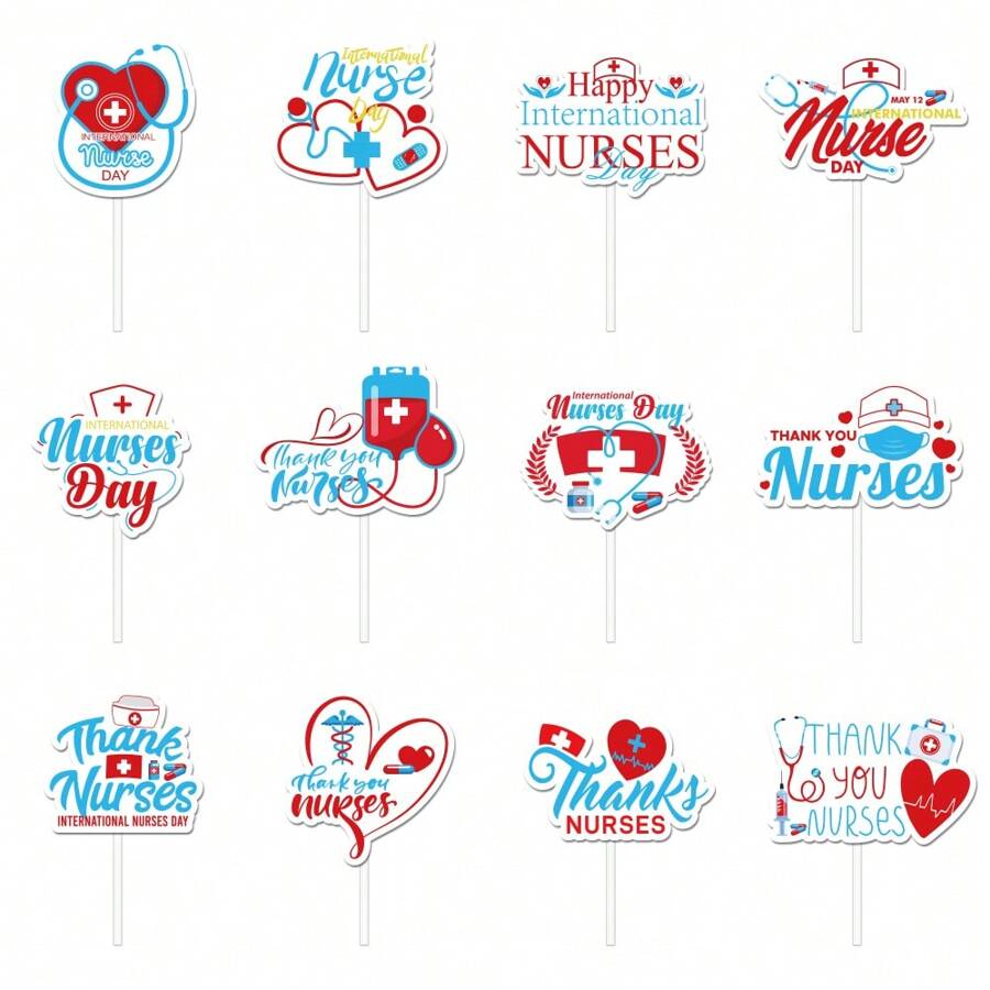 12PCS Nurse Day Party Cupcake Toppers Picks, Happy International Nurses ...