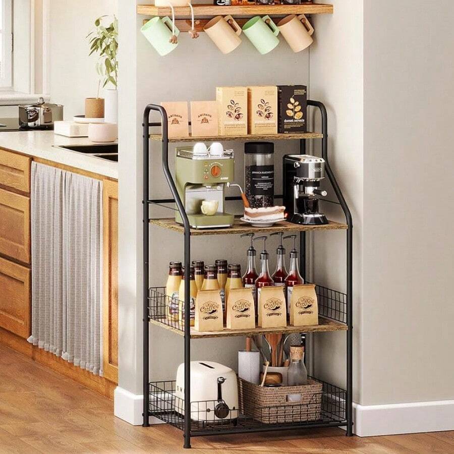Coffee Stand Station 4-Tier, Microwave Cart With Storage, Office Coffee ...