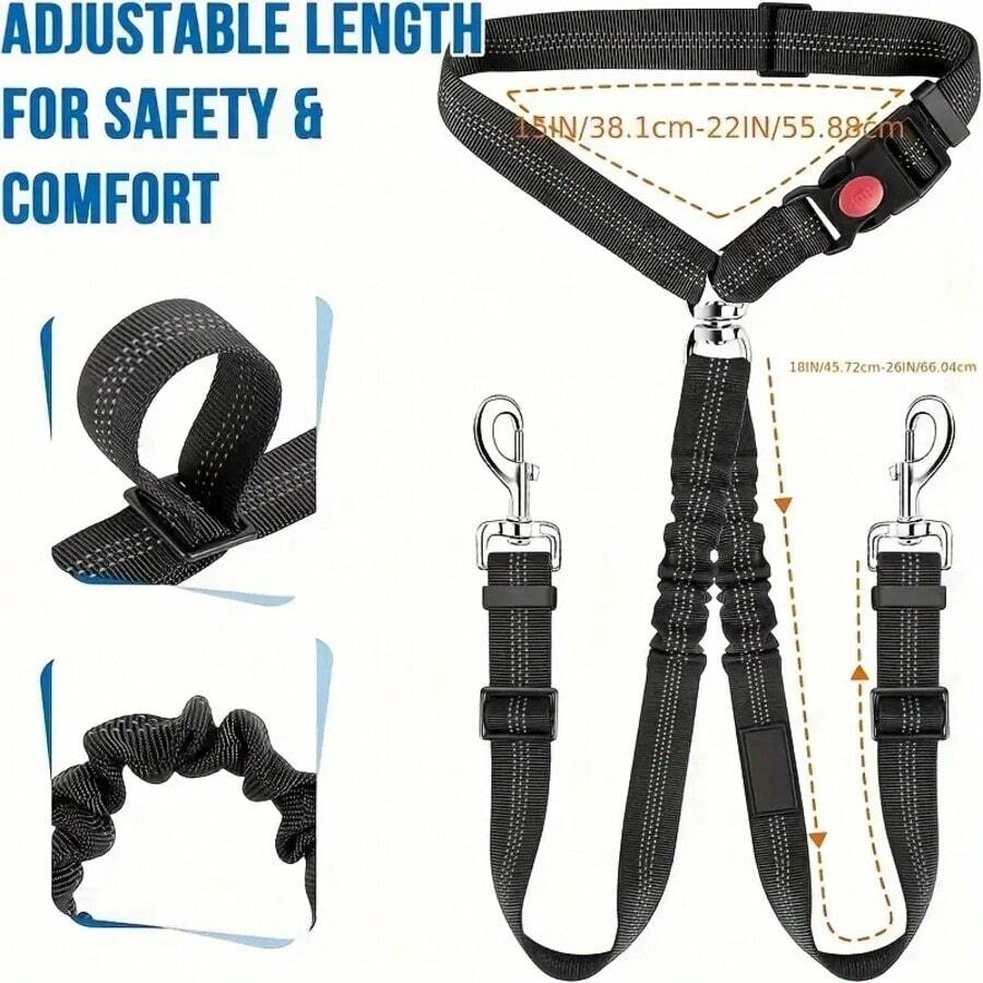 Nylon Double Dog Vehicle Harnesses With Adjustable Elastic Buffer Leash ...