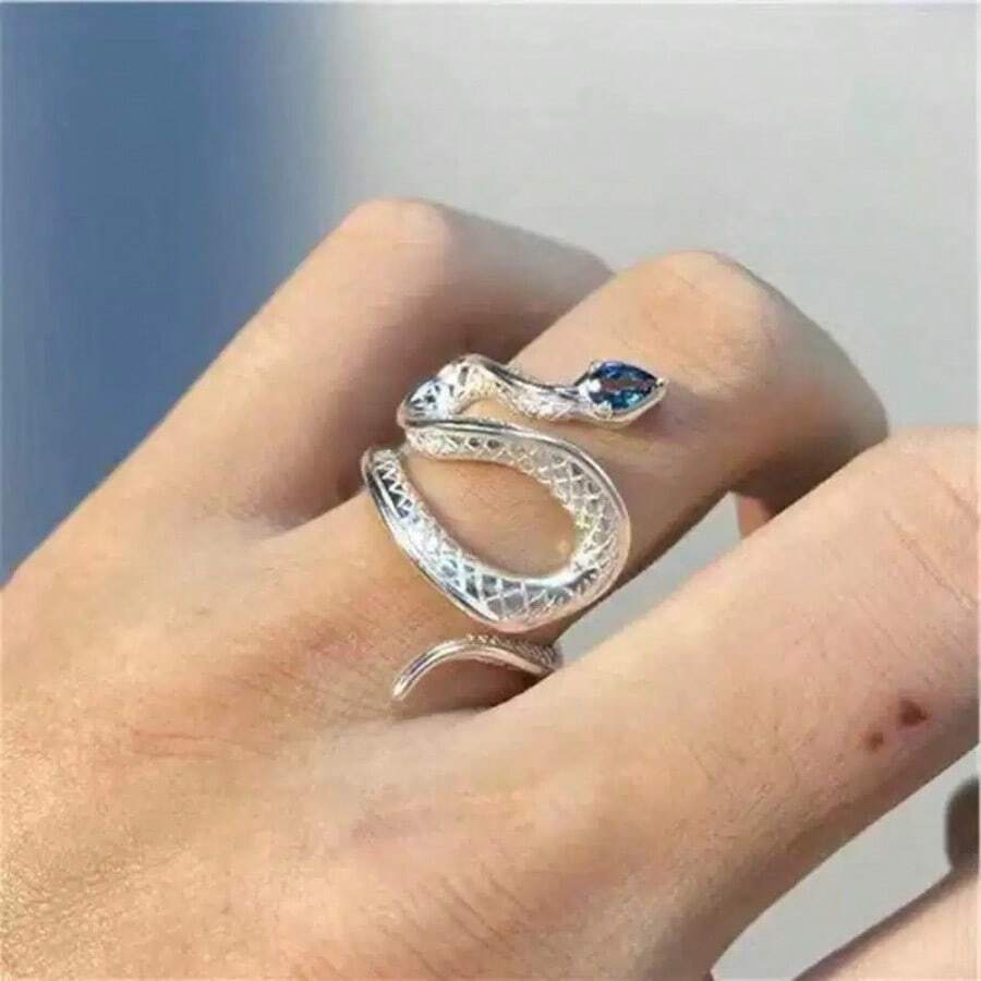 Adjustable Wide Vintage Small Snake Inspired Antique Silver Open Ring ...