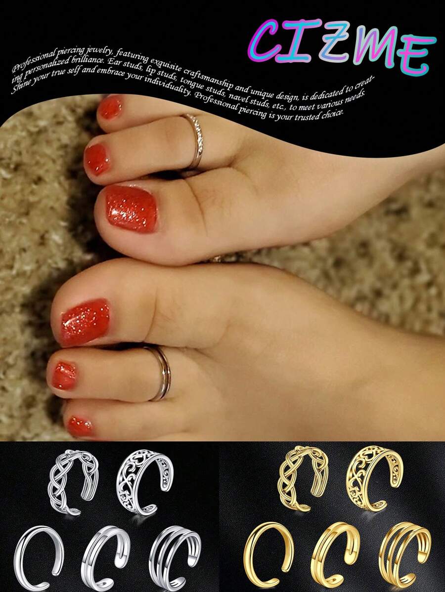 CIZME 2/3pcs Adjustable Toe Rings Pack Set Stainless Steel Open Tail ...