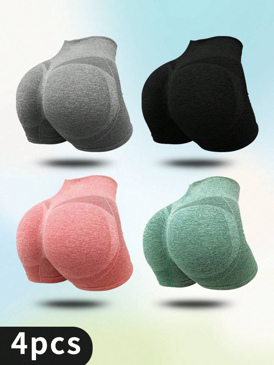 4pcs High-Waist Yoga Shorts ,Lightweight Nylon For Pilates And Barre ...