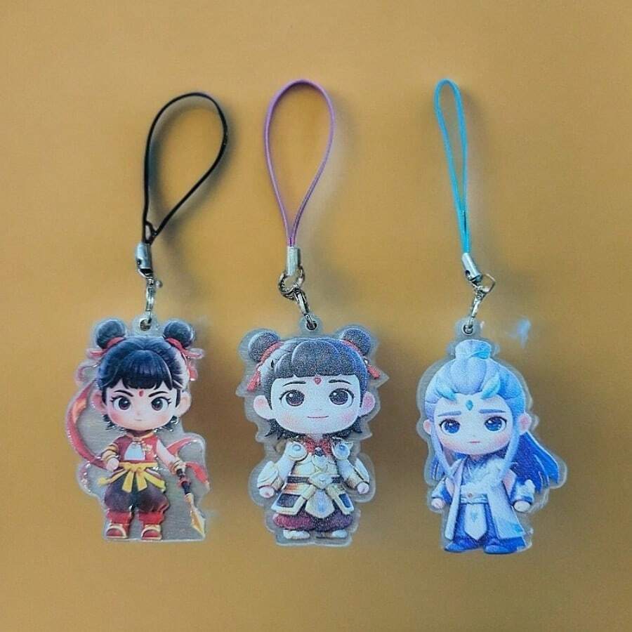 Nezha 2 Cartoon Character Lotus Cake CP Keychain, Cute Anime High ...