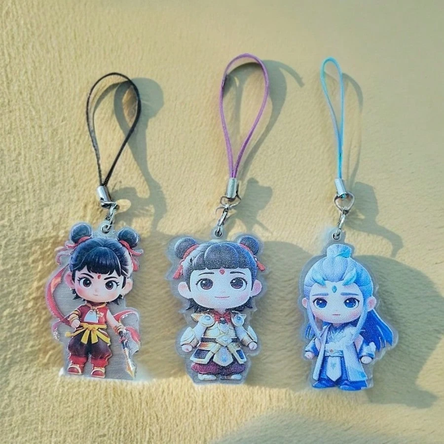 Nezha 2 Cartoon Character Lotus Cake CP Keychain, Cute Anime High ...