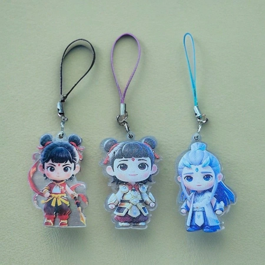 Nezha 2 Cartoon Character Lotus Cake CP Keychain, Cute Anime High ...