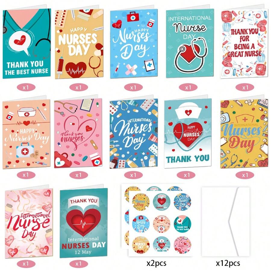 12PCS Happy Nurses Day Greeting Card With 2sheets Stickers And ...