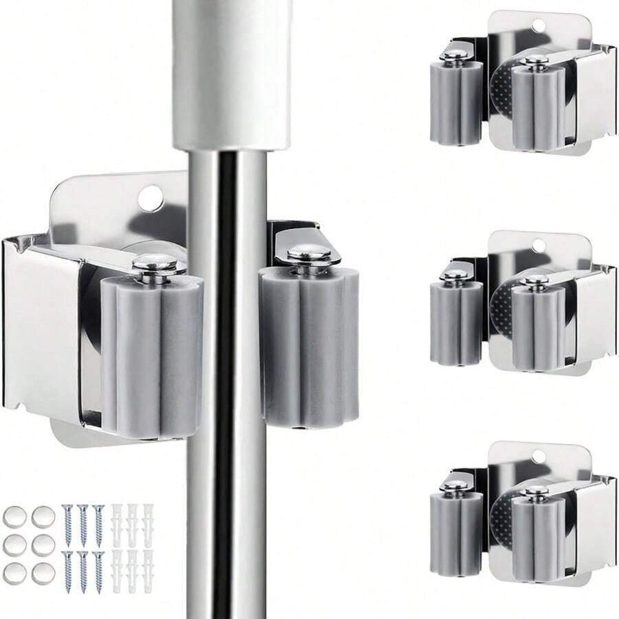 4 Pcs Broom Holder Wall Mount Broom And Mop Holder, Heavy Duty Garden ...