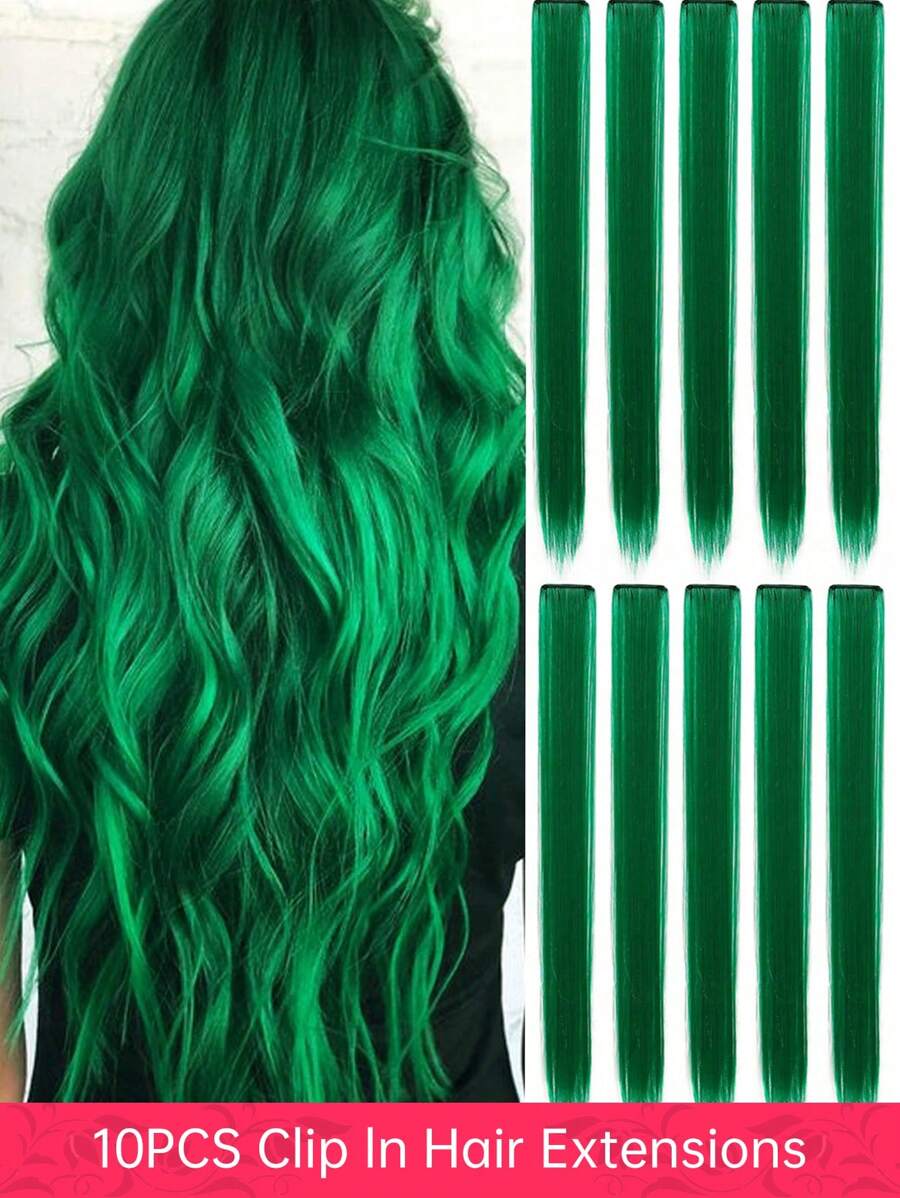 Juego de 10 extensiones de cabello con clips de color verde para ...