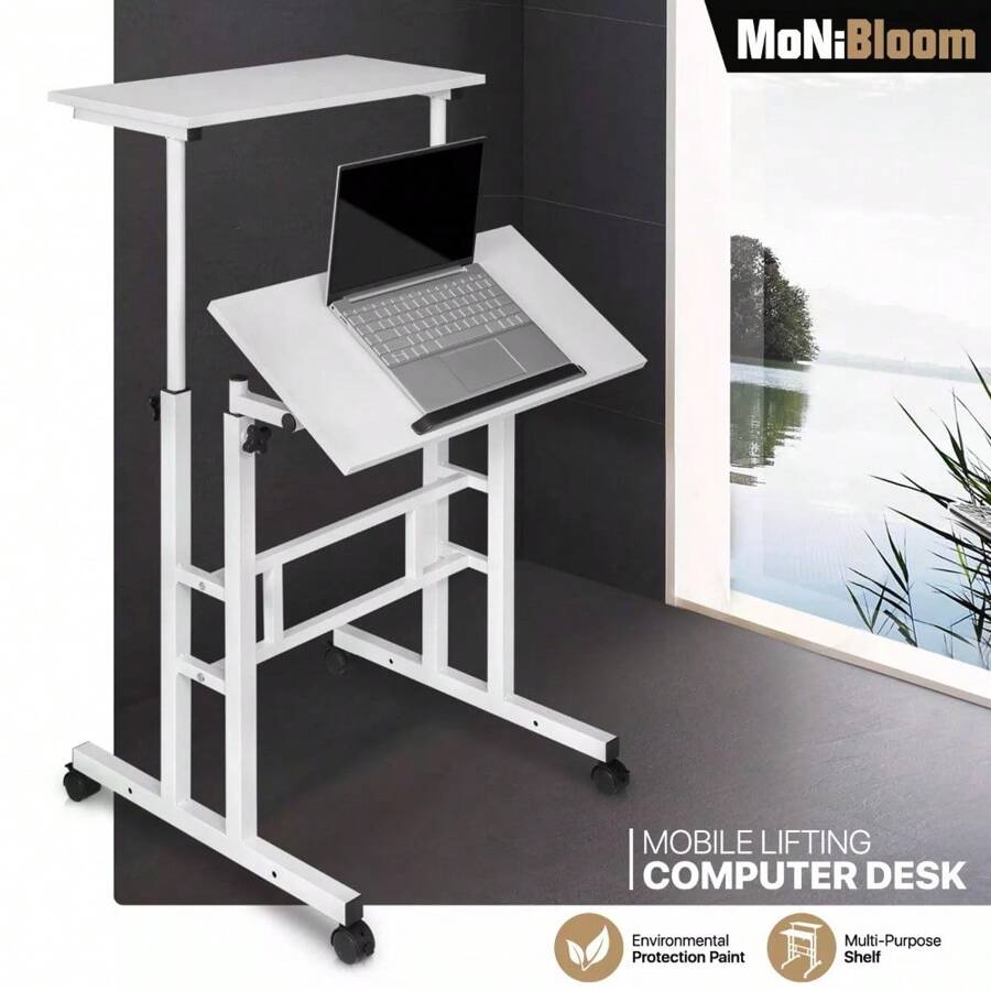 Adjustable Height Rolling Laptop Desk - Mobile Computer Table For Stand ...