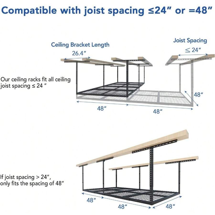 4x8 Overhead Garage Storage Rack, Adjustable Garage Storage ...
