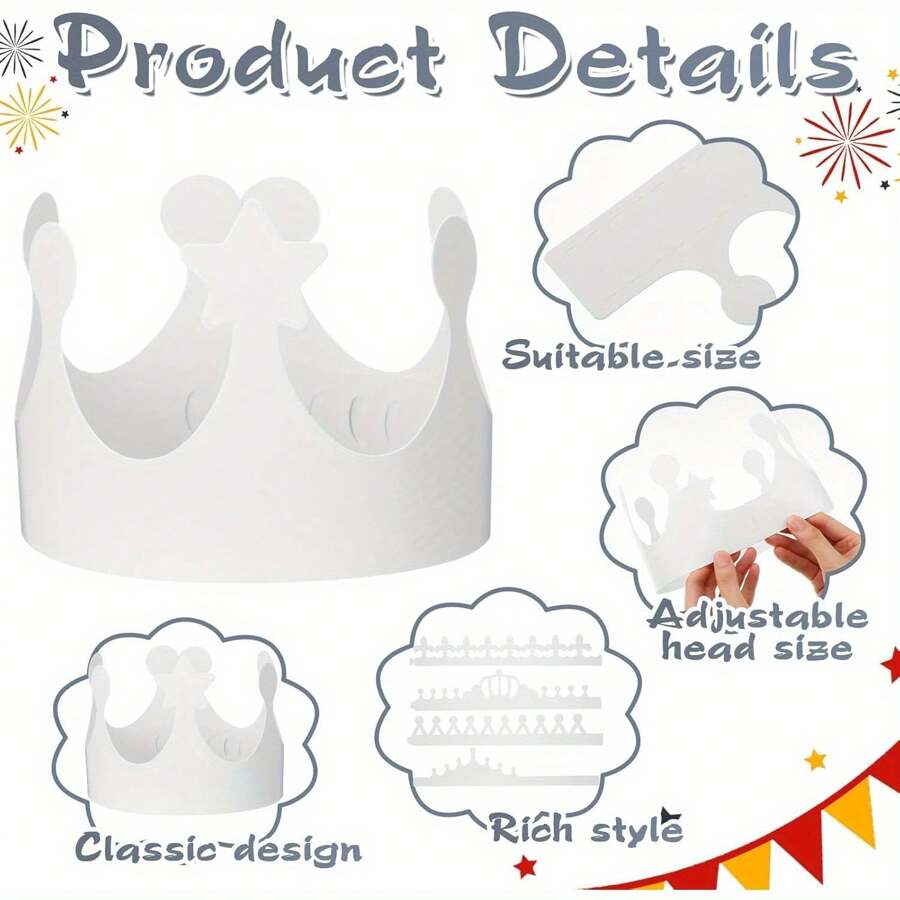 20 Pcs White Paper Crowns For To Decorate DIY Paper Crowns With 7 Sheets Crystal Diamond ...