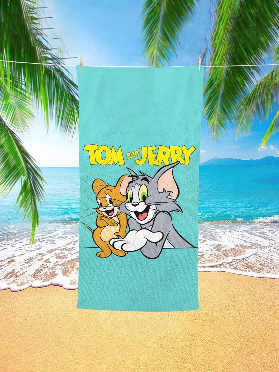Tom and Jerry 1pc Cartoon Tom & Jerry Beach Print Towel, Soft ...
