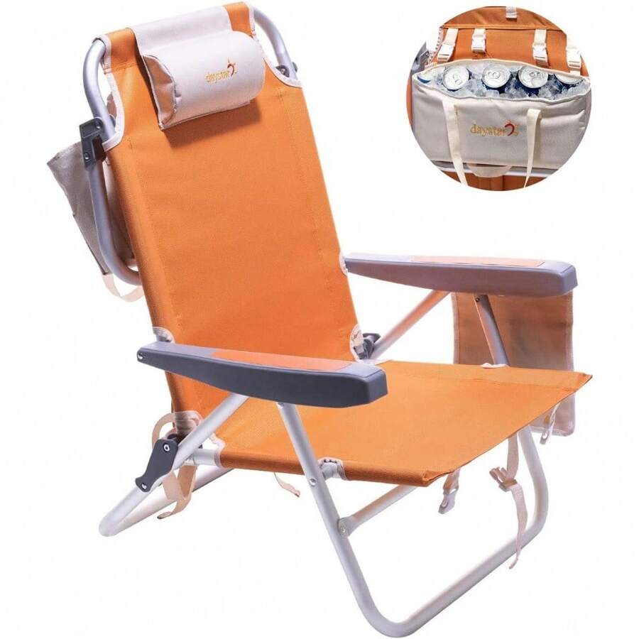 SUNNYFEEL Low Beach Chair 5 Position Lay Flat, Portable Folding ...