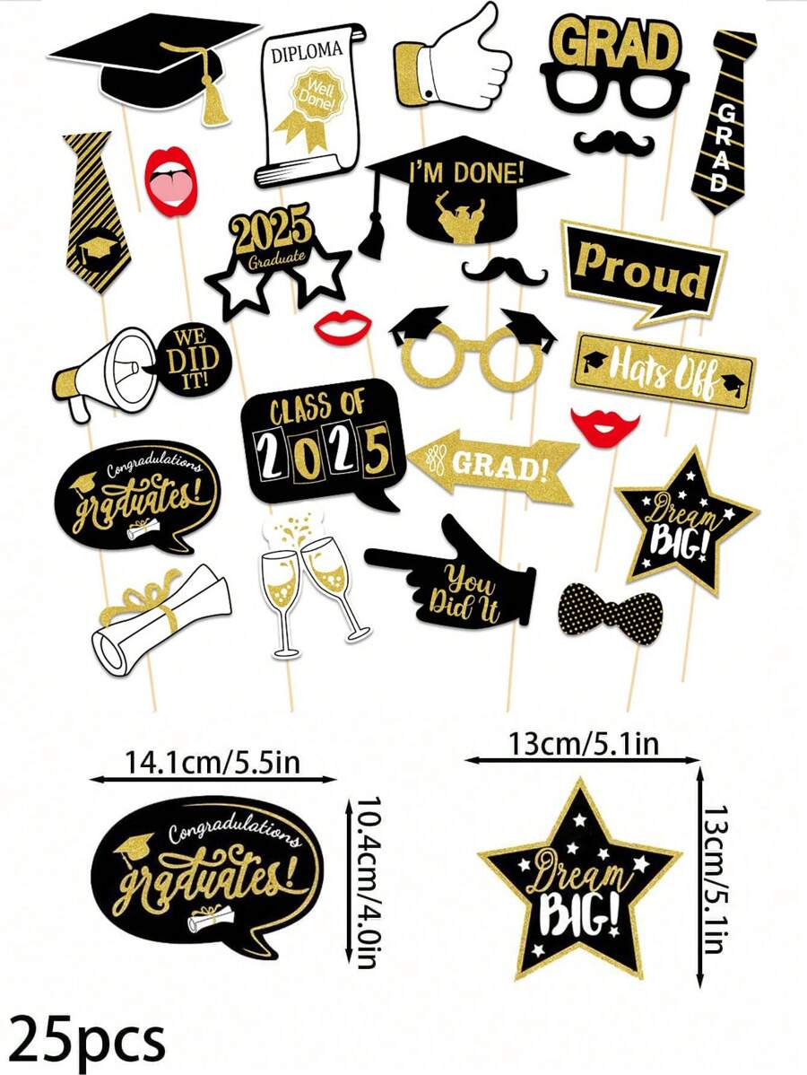 25pcs Graduation Photo Prop Kit 2025, Funny Photo Booth Props For ...