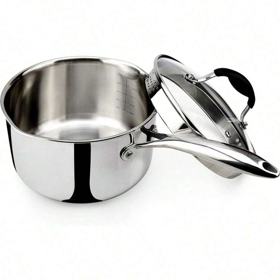 Stainless Steel Saucepan With Glass Strainer Lid, Two Side Spouts ...