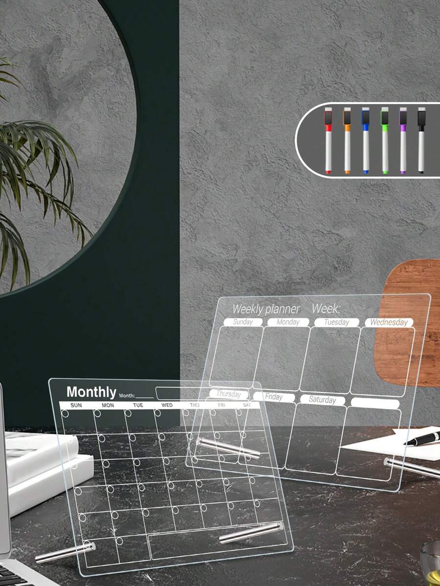 1pc Acrylic Desktop Planner Board (6 Whiteboard Markers Included), 3D ...